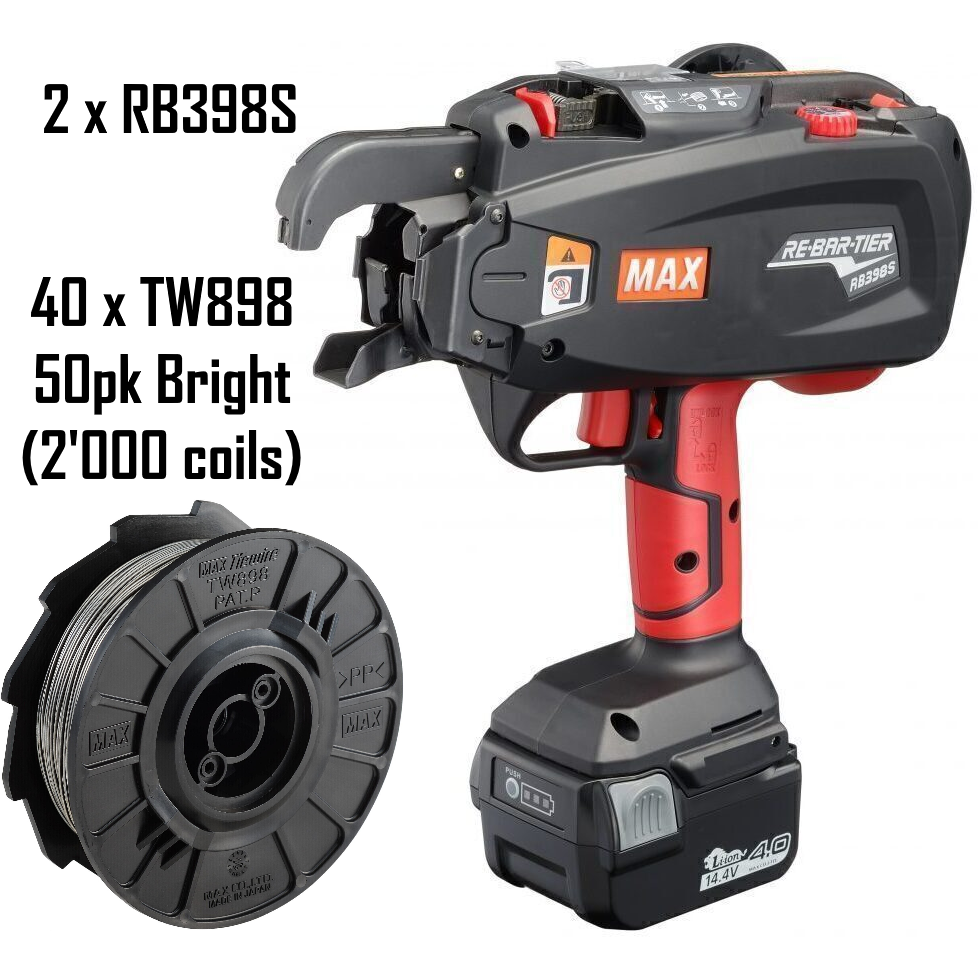 MAX Rebar Tier RB398Sx2 + 4x5Ah + 40x50xTW898 Pallet Bundle – Concrete ...